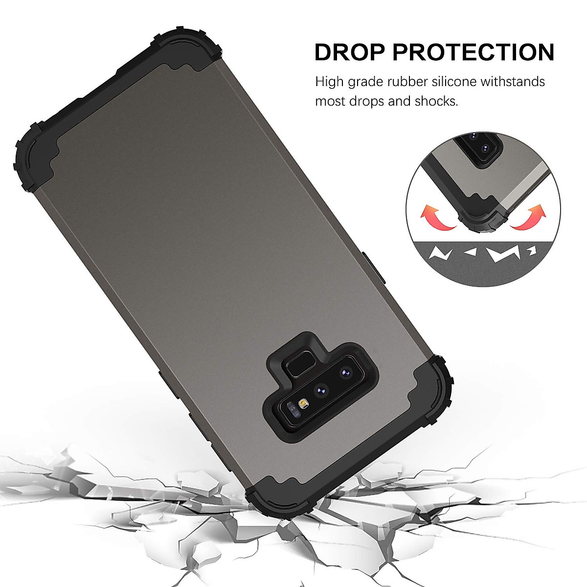 BENTOBEN Galaxy Note 9 Case, Phone Case Samsung Note 9, 3 in 1 Heavy Duty Hybrid Hard PC Soft Silicone Bumper Shockproof Anti Slip Protective Boys Men Cover for Galaxy Note 9 (2018 Release), Gunmetal