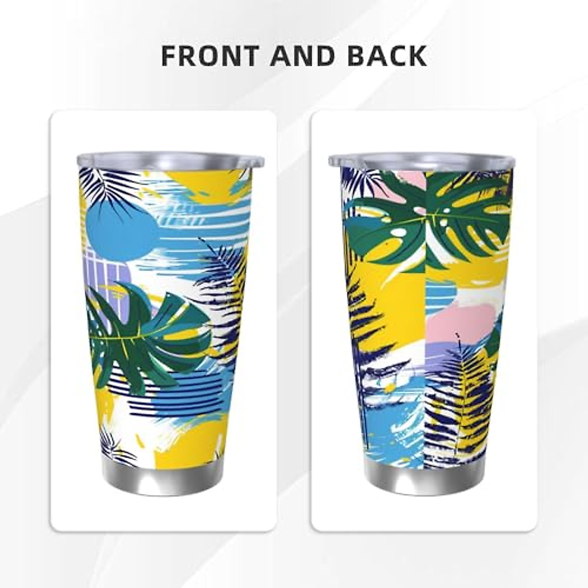 AYCZN Tropical Abstract Leaves 20 OZ Tumbler Stainless Steel Travel Coffee Mug, Palm Leaf Insulated Water Bottle with Lid and 2 StrawsLeakproof Thermal Cup