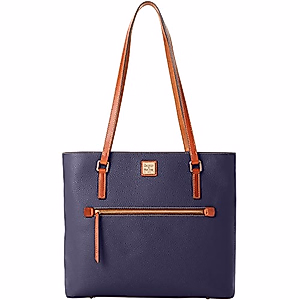 Dooney & Bourke Tote Bags for Women, Large Leather Shopper Totes with Long Shoulder Straps - Navy Blue