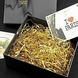 Keoferlo Gold Crinkle Cut Paper Shred Filler 1/2 LB Metallic Iridescent Stuffing for Gift Boxes Gift Wrappings Gift Baskets (Metallic Gold)