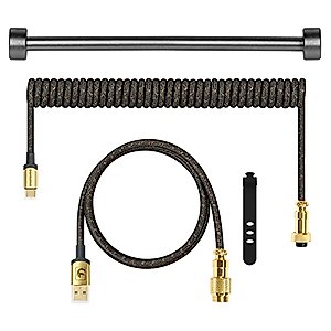 C03 Custom Coiled USB-C Cable for Gaming Keyboard,Detachable Double Sleeve Braided Keyboard Cables1.7M-2.2M Coiled USB C to A Cable with 24K Gold Aviator for Mechanical Keyboard/Cellphone