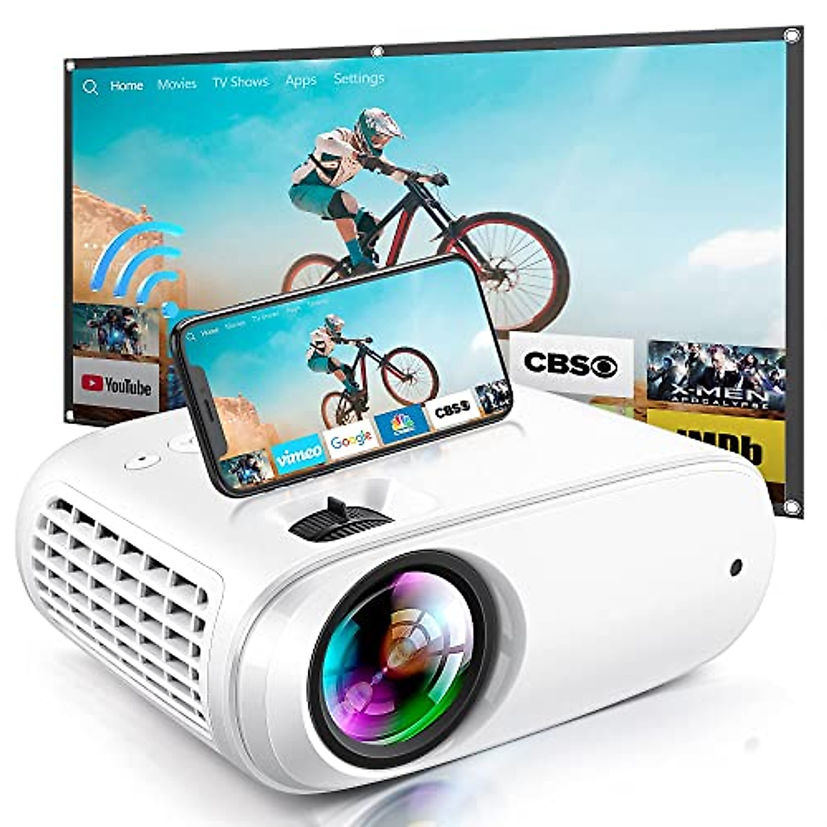 Projector with WiFi, 2023 Upgrade 9000L [100" Projector Screen Included] Projector for Outdoor Movies, 1080P Supported Mini Projector Compatible with TV Stick, iOS, Android, PS5