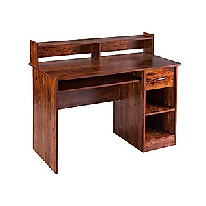 OneSpace Essential Computer Desk, Hutch with Pull-Out Keyboard, Golden Cherry