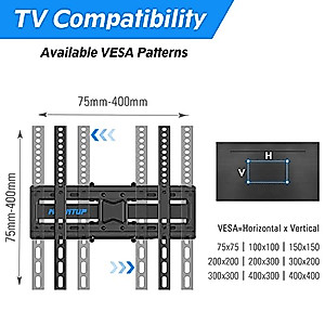 MOUNTUP TV Wall Mount - Full Motion TV Wall Mount for Most 26-65 Inch Flat and Curved TV up to 88 LBS, Wall Mount TV Bracket with Dual Swivel Articulating Rod Max VESA 400x400mm MU0010