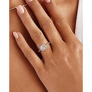 PAVOI 14K Gold Plated Square Halo Engagement Rings | Premium Cubic Zirconia Promise Eternity Ring for Women | Wedding Bands (Yellow Gold, 5)