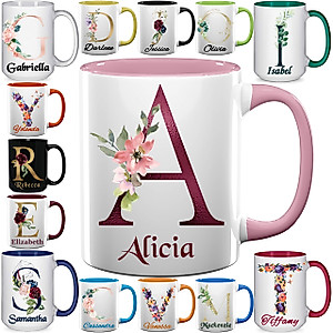 Custom Coffee Mugs - Personalized Ceramic Cups with Initial Name Monogram - 11 & 15 oz