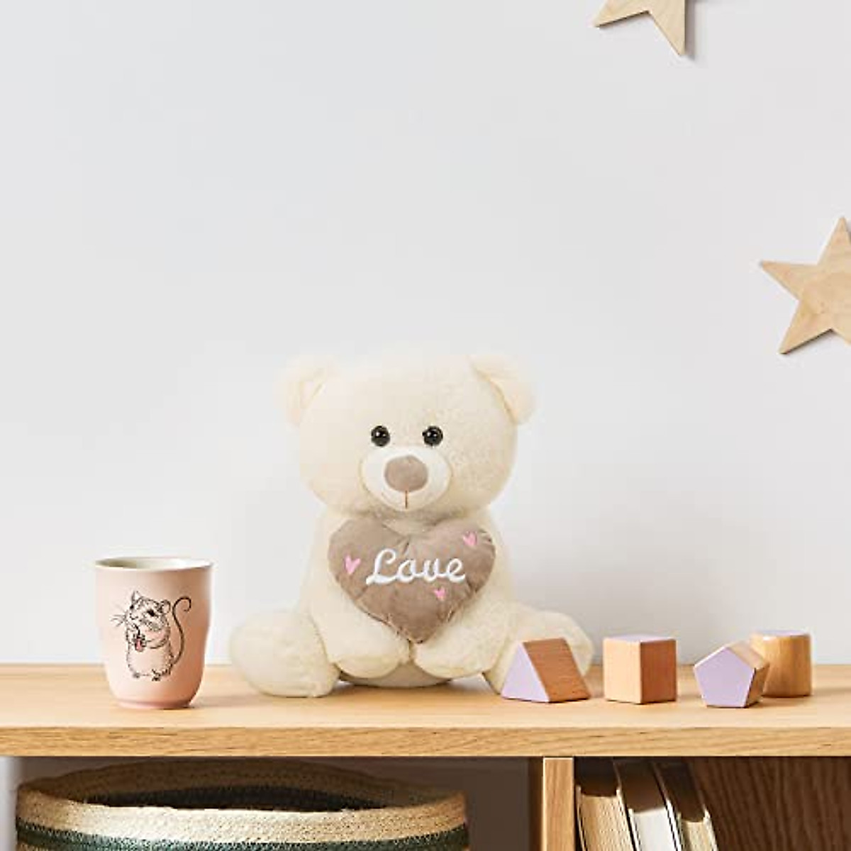 MODIFYI Plush Toys, Gift Toy, Huggable Bear Stuffed Animal Toy, Hugging A Heart-Shaped Toy, Soft and Lovely Plush Puppy, Washable, Suitable for Newborns, Toddlers, Kids, Multi, Beige, 9"