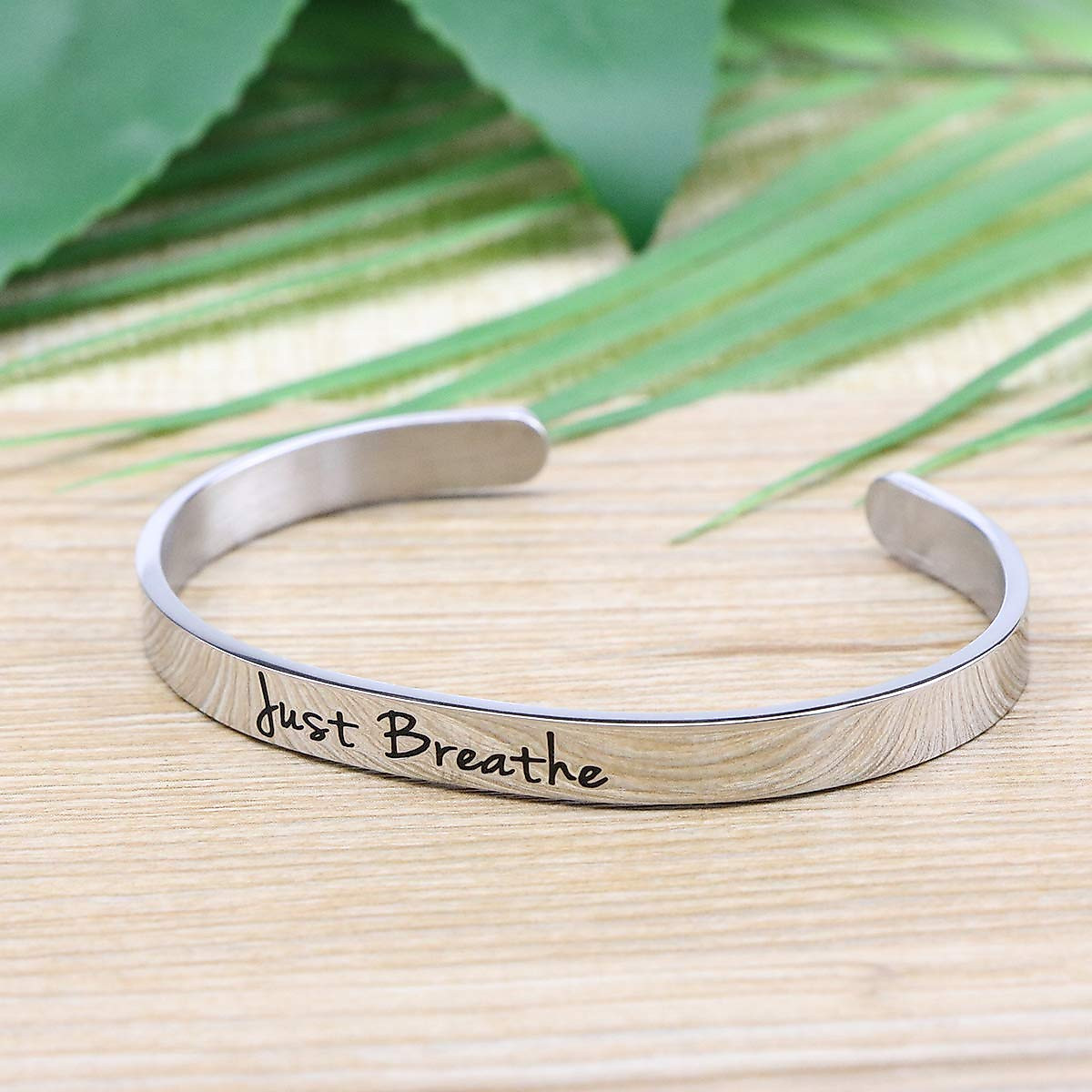 Awegift Just Breathe Yoga Cuff Bracelet Inspirational Mantra Bangle Women Jewelry Gift