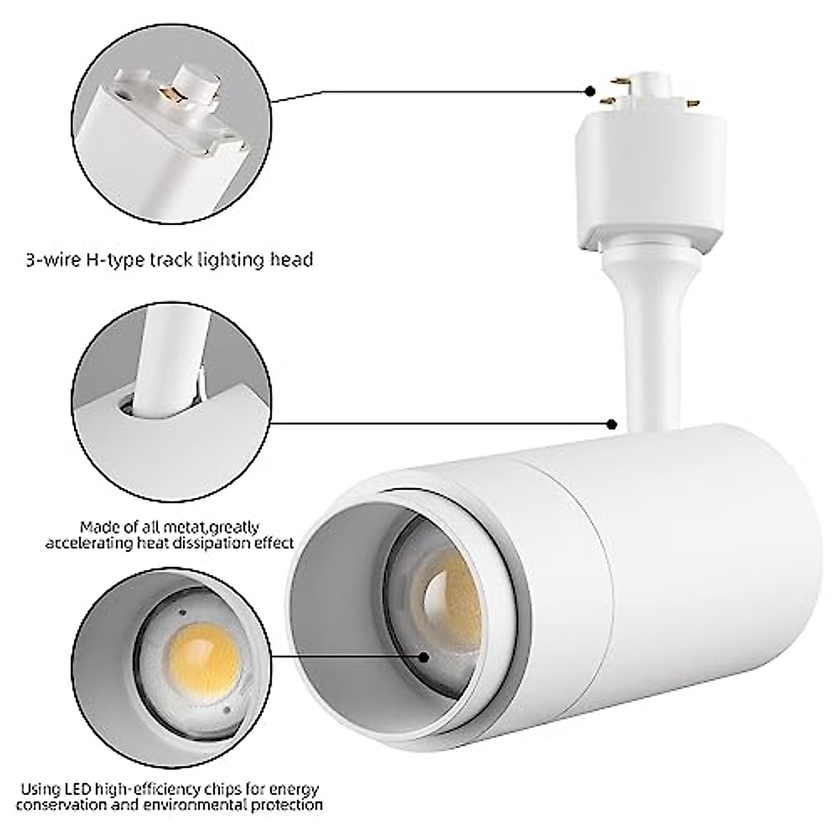 LED Track Lighting Heads Dimmable 24W 5CCT 2700K/3000k/3500k/4000k/5000k,Single Circu H Track Lighting Heads,Zoomable Beam 15° to 60° Ideal for Accent Art and Task Lighting,(3 Pack - White-5CCT)
