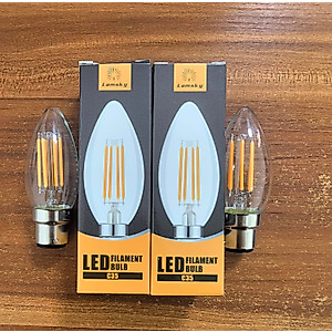 Lamsky 4-Pack 6W B22 Bayonet LED Filament Candle Light Bulb,2700K Warm White 600LM,C35 Shape Bullet Top,60W Incandescent Equivalent,Non-dimmable