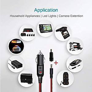 12V-24V DC Car Charger Auto Power Supply Cable - DC 5.5mm x 2.1mm 4FT to Car Cigarette Lighter Male Plug Car Cigarette Lighter Cable