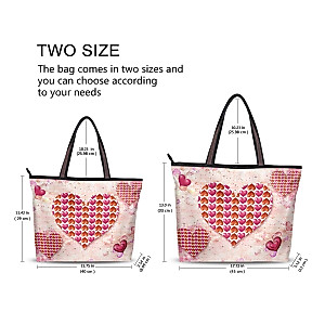 QMXO Pink Hearts Valentine's Day Handbags and Purse for Women Tote Bag Large Capacity Top Handle Shopper Shoulder Bag