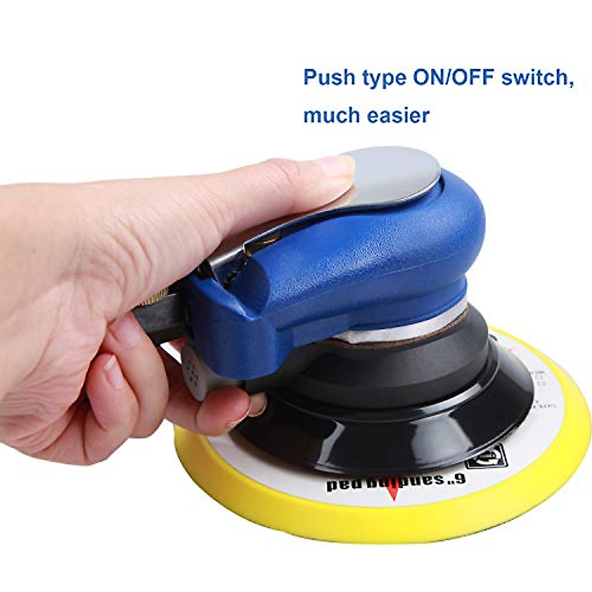 YELWAY 6" Air Palm Random Orbital Sander, Dual Action Pneumatic Polisher Speed Adjustable Grinding Sanding w/Pad