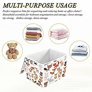 innewgogo Animals Fox Dog Storage Bins with Lids for Organizing Closet Organizers with Handles Oxford Cloth Storage Cube Box for Cat Toys