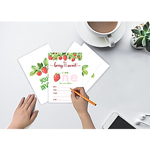 QOFO Sweet Strawberry First Birthday Party Invitation Card-Set of 20 With Envelopes,Birthday Invitation Cards,Birthday Party Decorations And Supplies-YQC31