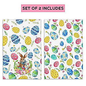Easter Kitchen Towels Set of 2, Easter Kitchen Decor with Rabbit Bunny Flower Easter Egg, Decorative Dish Towel Dishcloths Multi-use Tea Towel, Reusable Drying Hand Towel 18x28” Home Bathroom Decor