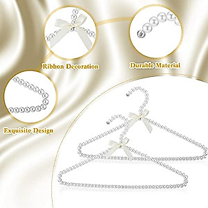 20 Pieces Pearl Clothes Hanger Beaded Clothing Hanger with Ribbon Bowknot Metal Elegant Clothes Standard Hangers for Women Bride Wedding Dress Coat Shirt Decorative Hangers (White)