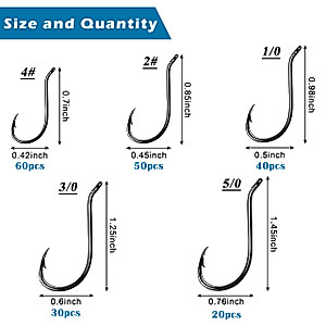 Octopus Beak Fishing Hooks, 200PCS Sport Offset High Carbon Steel Turned Up Fish Hooks for Saltwater Freshwater