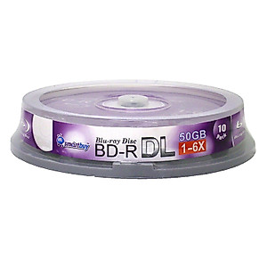 Smart Buy 10 Pack Bd-r Dl 50gb 6X Blu-ray Double Layer Recordable Disc Blank Logo Data Video Media 10-Discs Spindle