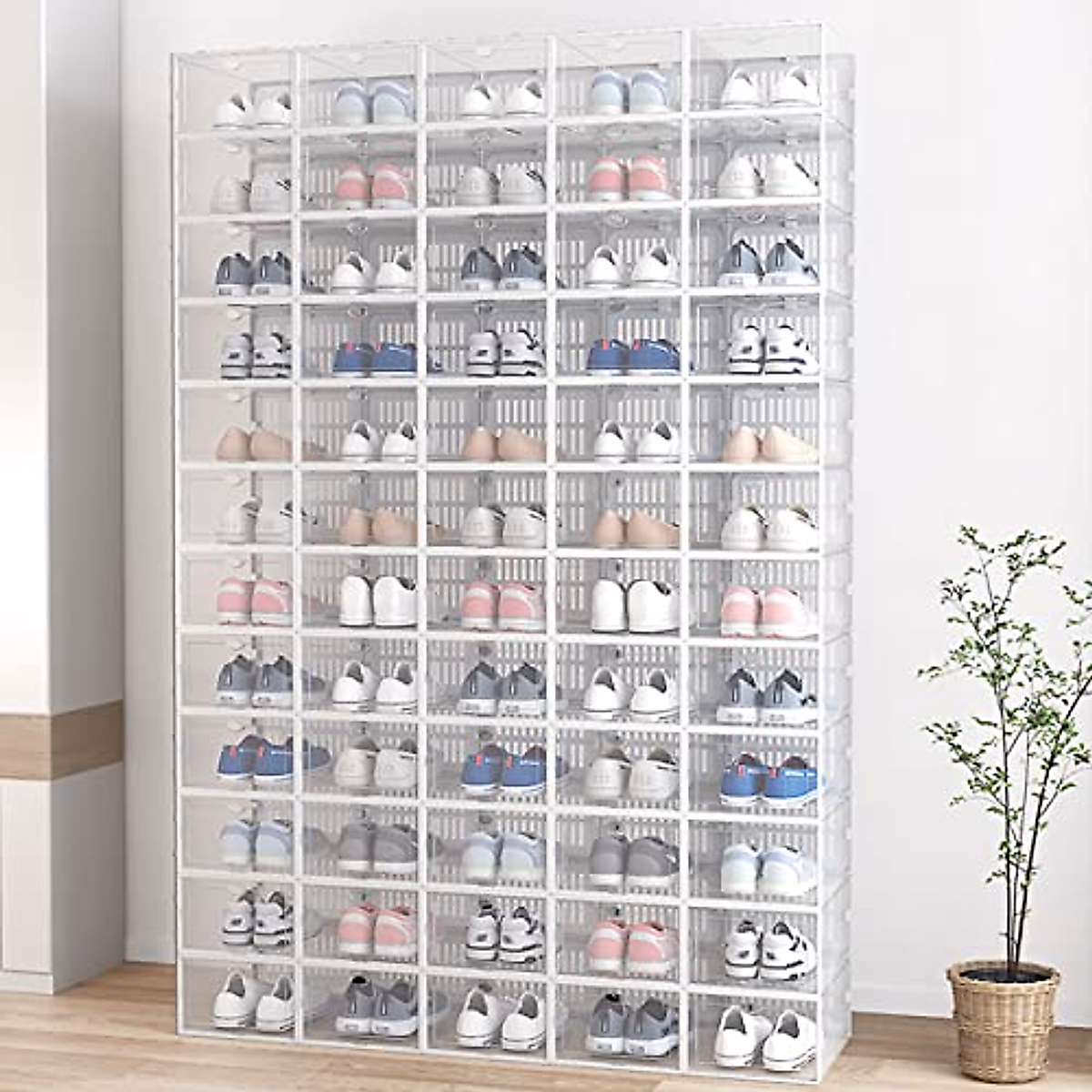 VEMRBX Shoe Storage Box, 12 Pack Clear Plastic Stackable Shoe Boxes Organizer with Lids, Foldable Shoe Storage Bins for Closet Entryway Easter