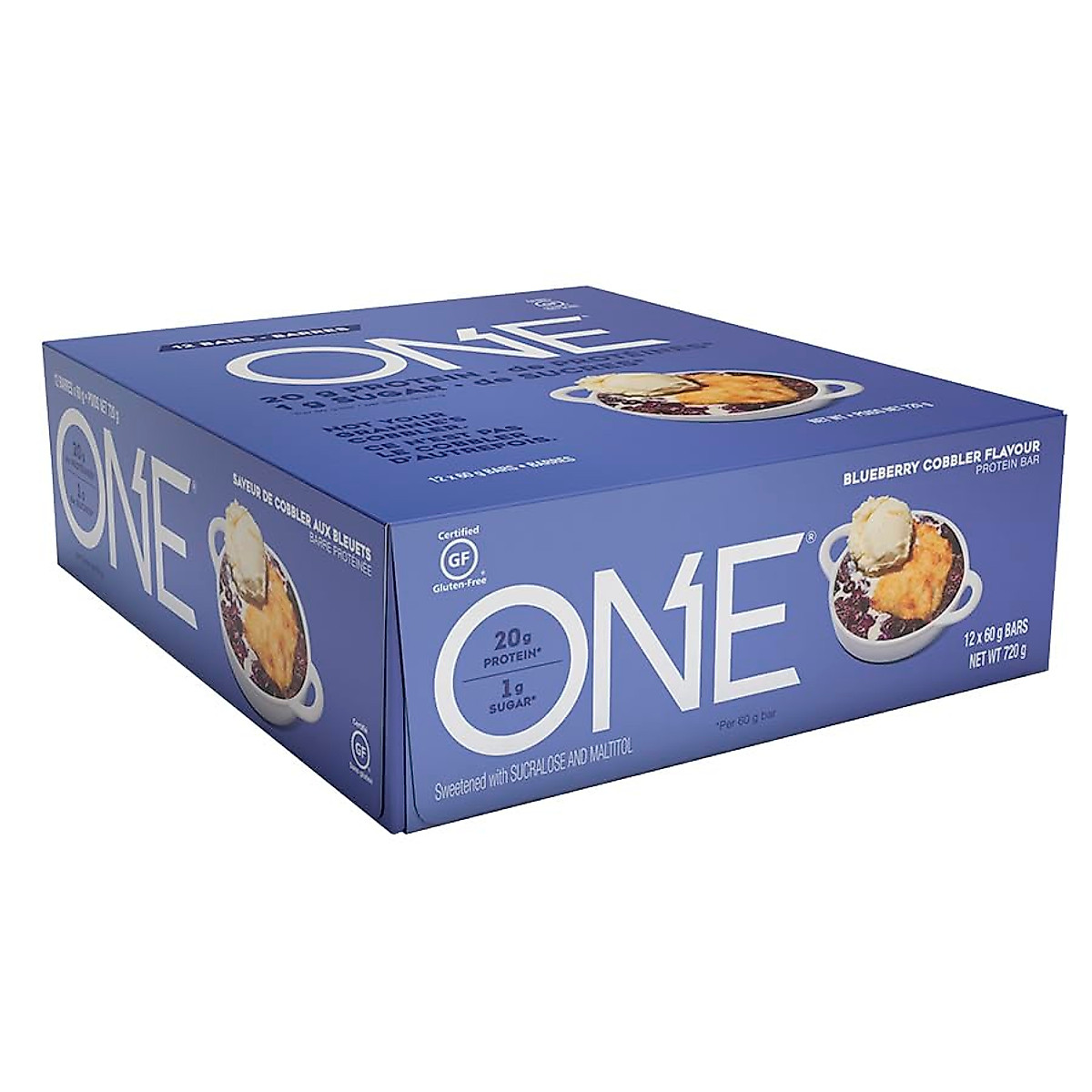 ONE Protein Bars, Blueberry Cobbler, Gluten Free Protein Bars with 20g Protein and 1g Sugar, Pantry Staples, 2.12oz (12 Count)