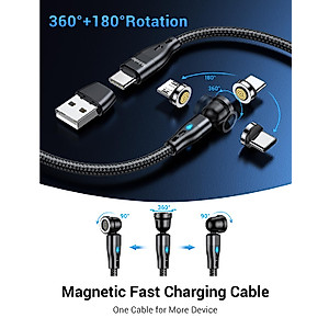 Magnetic USB C to USB C Cable 60W(3A) (2Pack, 3.3/6.6ft), 360°&180° Rotating Magnetic Charging Cable/Magnetic Phone Charger Cable/USB C Charging Cable-Data Transfer for Type C/Micro USB/i-Product