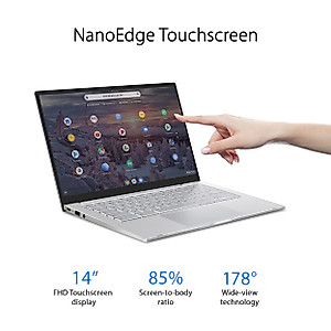 ASUS Chromebook C425 Clamshell Laptop, 14" FHD 4-Way NanoEdge Touch Screen, Intel Core m3-8100Y Processor, 4GB RAM, 128GB eMMC Storage, Backlit KB, Silver, Chrome OS, C425TA-AS348FT
