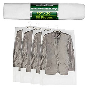 Party Bargains 40 Inch Garment Bags - [50 Count] 80 Gauge Dry Cleaning Laundrette Bag for Suits, Dresses, Gowns, Coats, Uniforms, & More - Clear Polyethylene Clothes Cover Protector