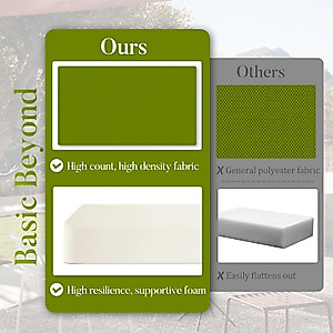 Basic Beyond Outdoor Chair Cushions for Patio Furniture, Waterproof Outdoor Seat Cushions Set of 4 19 x 19, Patio Chair Cushions Set of 4 with Ties and Handle, Grass Green/White