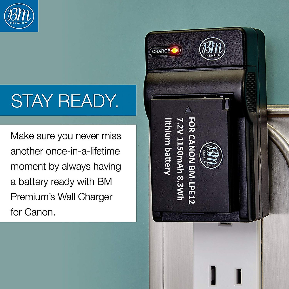 BM Premium LP-E12 Battery and Charger Kit for Canon EOS-M, EOS M2, EOS M10, EOS M50, EOS M50 Mark II, EOS M100, EOS M200, SX70 HS, Rebel SL1 Cameras