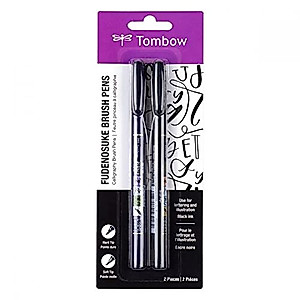 Tombow 62038 Fudenosuke Brush Pen, 2-Pack. Soft and Hard Tip Fudenosuke Brush Pens for Calligraphy and Art Drawings
