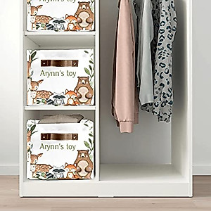 Joyestore Floral Forest Animal Bear Deer Personalized Storage Bins ,Baskets Cubes Organizer with Handle for Shelves Closet Nursery Toy 1 Pack