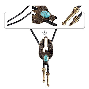 GelConnie Turquoise Bolo Tie Redeo Leather Necktie Peace Dove Vintage Rope Necklace Western Jewlry for Men, Women PL0020-gold
