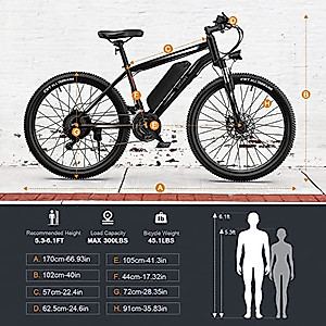 TotGuard Electric Bike, Electric Bike for Adults, 26" Ebike 350W Adult Electric Bicycles, 19.8MPH Electric Mountain Bike, 36V 374.4WH Battery, Suspension Fork, Shimano 21 Speed Gears