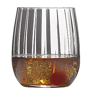 Mikasa Gail Optic Set of 4 Double Old Fashioned Stemless Glasses, 16-Ounce, Clear