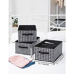 MYTHAUS 3 Pack Large Wardrobe Clothes Organizer, 6 Grid Closet Organizer for Jeans, Pants, T-Shirts, Underwear, Scarf, Foldable Fabric Drawer Organizer Storage Bin with Dual Handles, Black and White