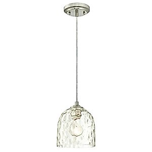 Westinghouse Lighting 6328800 One-Light Indoor Mini Pendant, Brushed Nickel Finish with Clear Hammered Glass