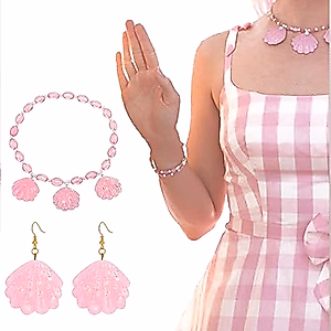Pink Shell Necklace Earring Set for Women and Girls Outfit Accessories Movie Merch Cosplay Clothes for Women (Necklace & Earrings)