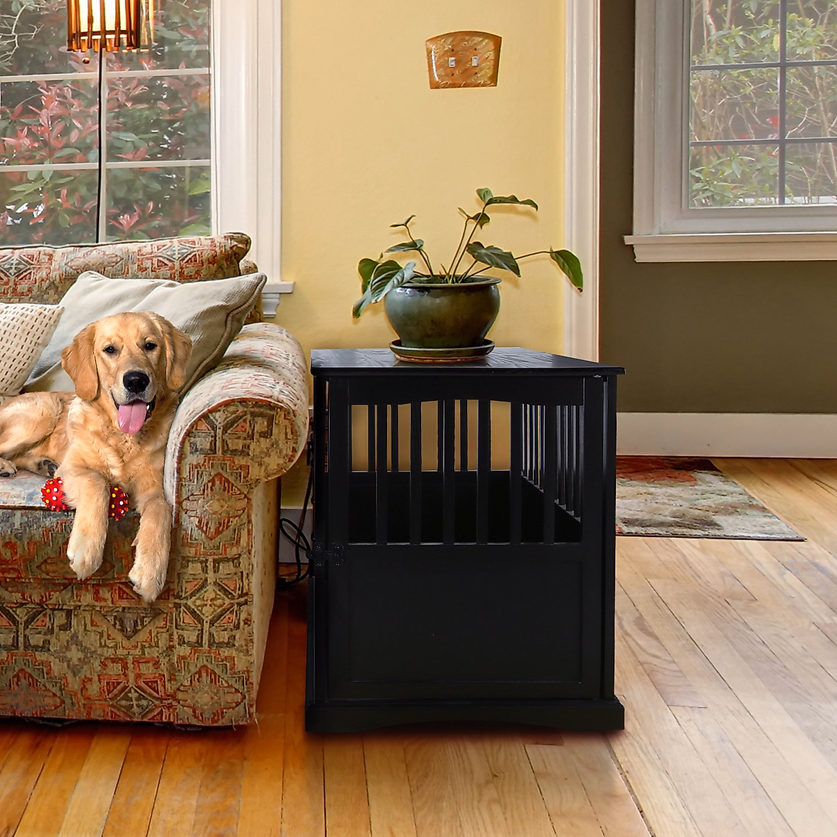 Casual Home Wooden Large Pet Crate, End Table, (Black, 24"W x 36.5"D x 29.25"H)