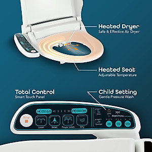 BidetMate 2000 Series Heated Bidet Japanese Toilet Seat with Unlimited Water, Side Control Panel, Deodorizer, and Warm Air Dryer - Adjustable Self-Cleaning - Shape of Bidet Round