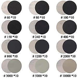 126 Pieces 3 Inch Sanding Disc, GOH DODD Headlight Restoration Kit Hook and Loop Sanding Pads 60 to 10000 Wet Dry Sandpaper with 1/8" and 1/4” Shank, Backing Pad, Polishing Pads and Interface Pad