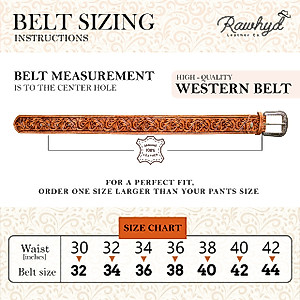 RAW HYD Leather Western Belts for Men - Cowboy Belts for Men - Mens Western Belt w/Buckle - 1.5" Wide Mens Cowboy Belt