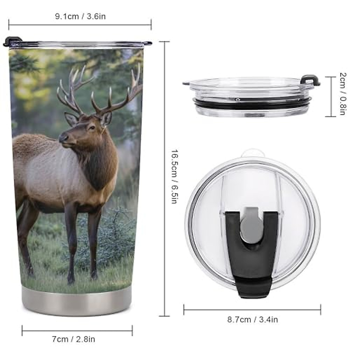 FHENMSA Reusable Plastic Water Cups with Lids,Fall Moose Deer Print Anti-overflow Cup,sports Travel Coffee Cup