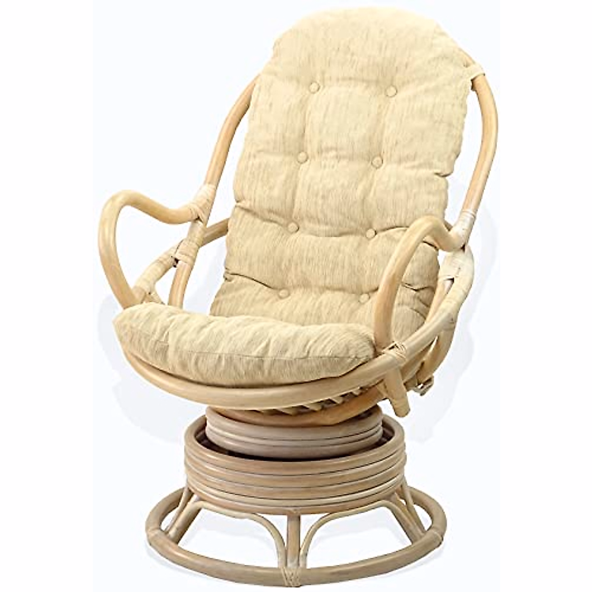 SK New Interiors Lounge Swivel Rocking Java Chair Rattan Wicker Handmade with Cream Cushion, White Wash