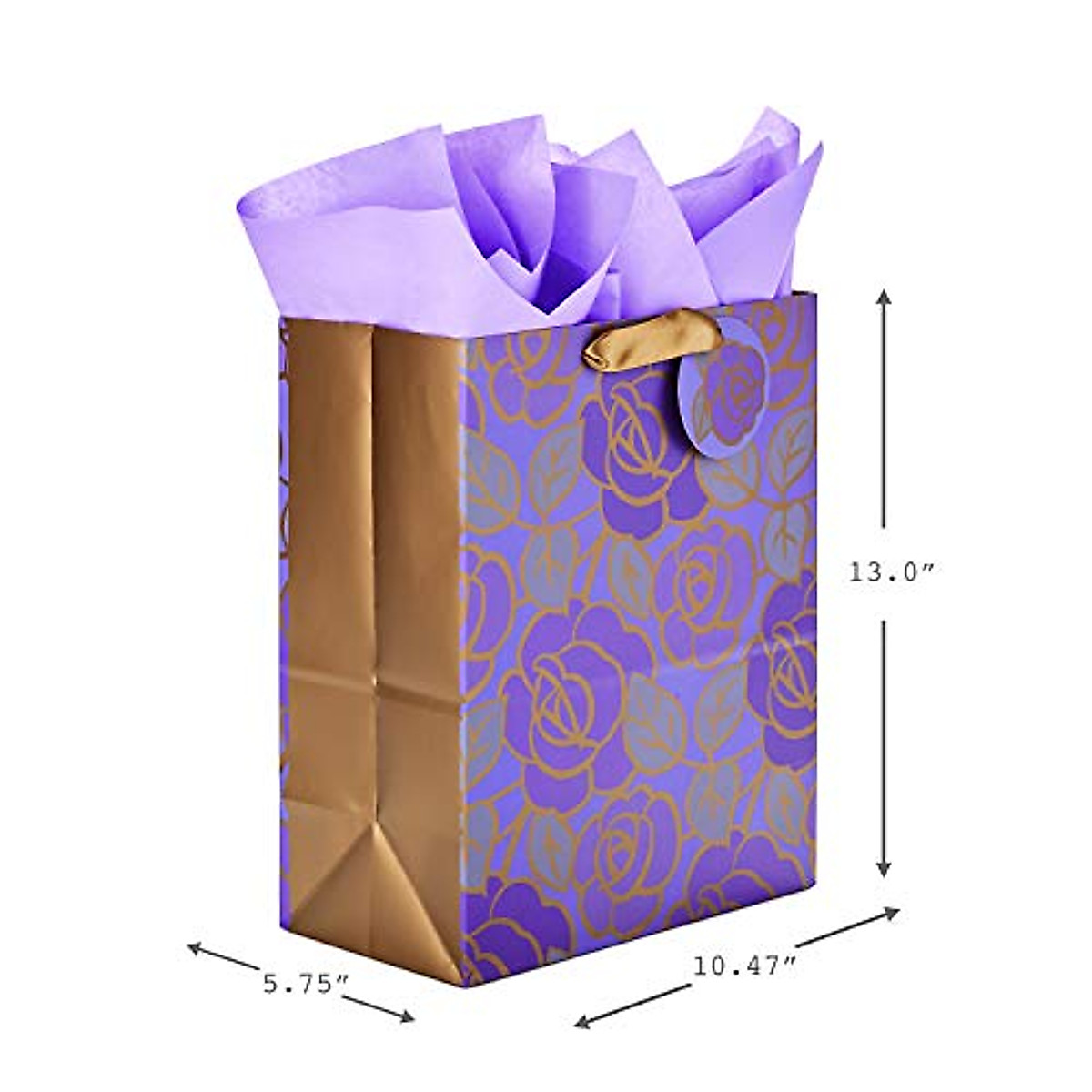 Hallmark 13" Large Gift Bag with Tissue Paper (Purple Flowers, Gold Accents) for Birthdays, Mother's Day, Bridal Showers, Weddings, Retirements, Anniversaries, Engagements, Any Occasion