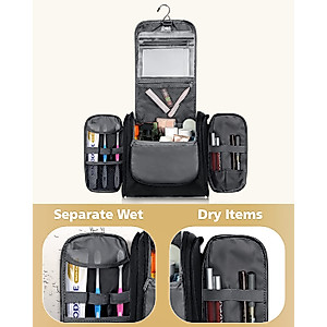 MULISOFT Toiletry Bag for Women and Men, Water-resistant Travel Makeup Bag with Hanging Hook, Compact Travel Toiletry Organizer Bag, Makeup Organizer Bag for Cosmetics, Dopp Kit Shaving Bag, Black