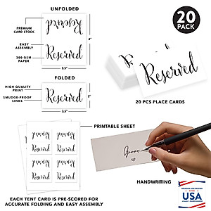 Andaz Press Table Tent Place Cards On Perforated Paper, Formal Black And White, Reserved, 20-Pack, Placecards Table Settings Reserved Table Signs Reserved Seating Signs Reserved Signs For Tables