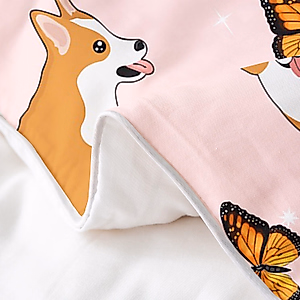 Cute Corgi 100% Cotton Duvet Cover Twin for Girls Kawaii Dog Bedding Set, Cartoon Puppy Pugs Comforter Cover with Zipper Closure Pet Themed Bed Sets, Animal Bedding for Boys Kids Teens Bedroom