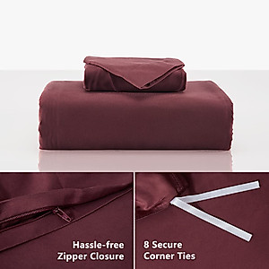 SLEEP ZONE King Size Duvet Cover Cooling NANOTEX Tech with Zipper Closure & 8 Corner Ties - Super Soft & Breathable All Season Comforter Cover Set 3 Pieces (Burgundy, King)