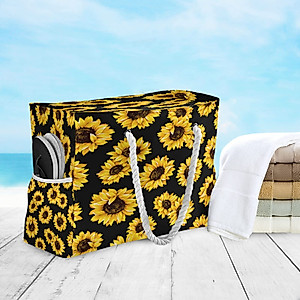 ALAZA Sunflower Blossom Floral Flower Tote Bag Beach Large Bag Rope Handles for Shopping Groceries Travel OutdoorsPattern267802802